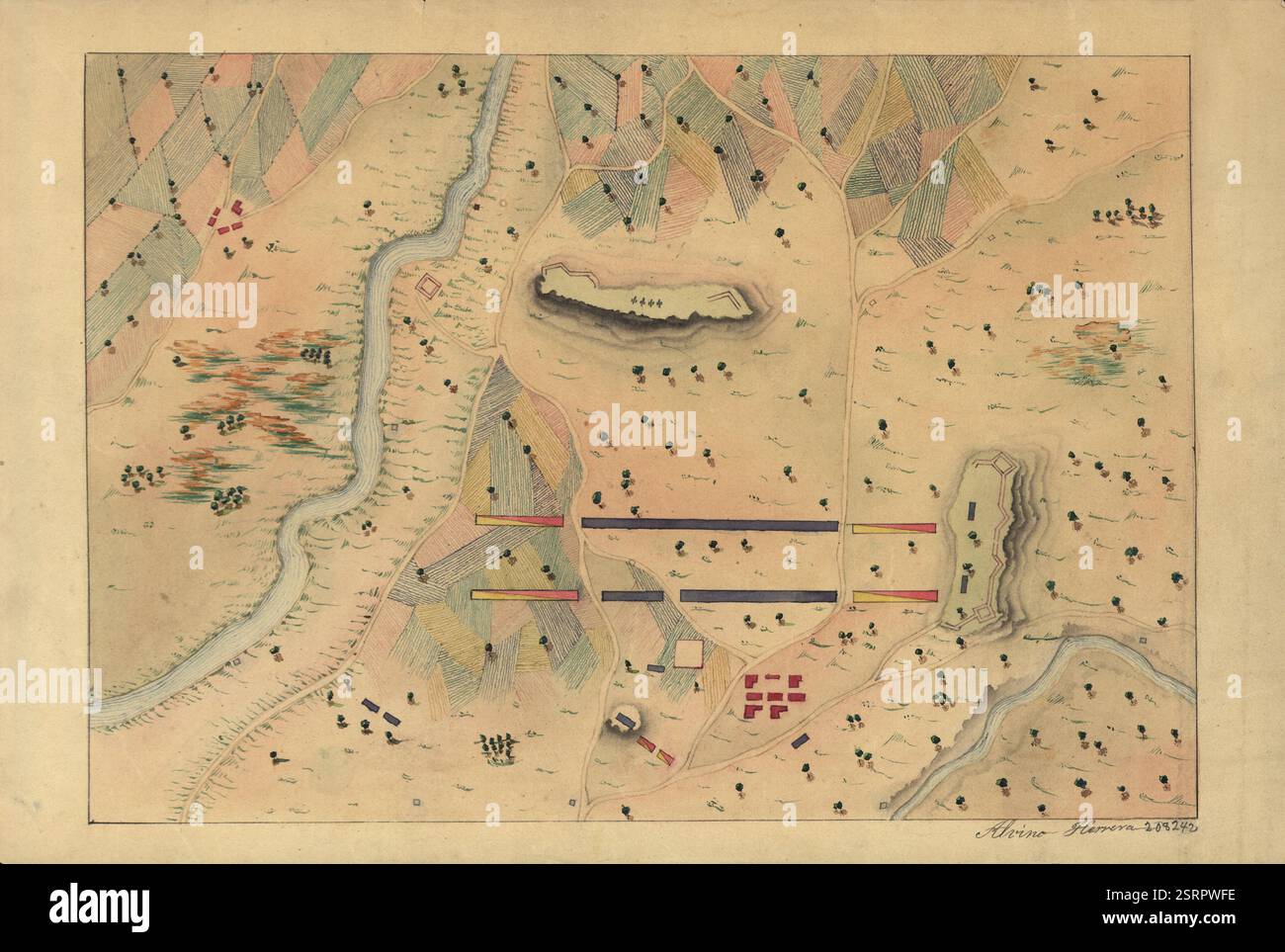 Manuscript map of Mexican War campaign in Mexico. Vintage Archive map ...