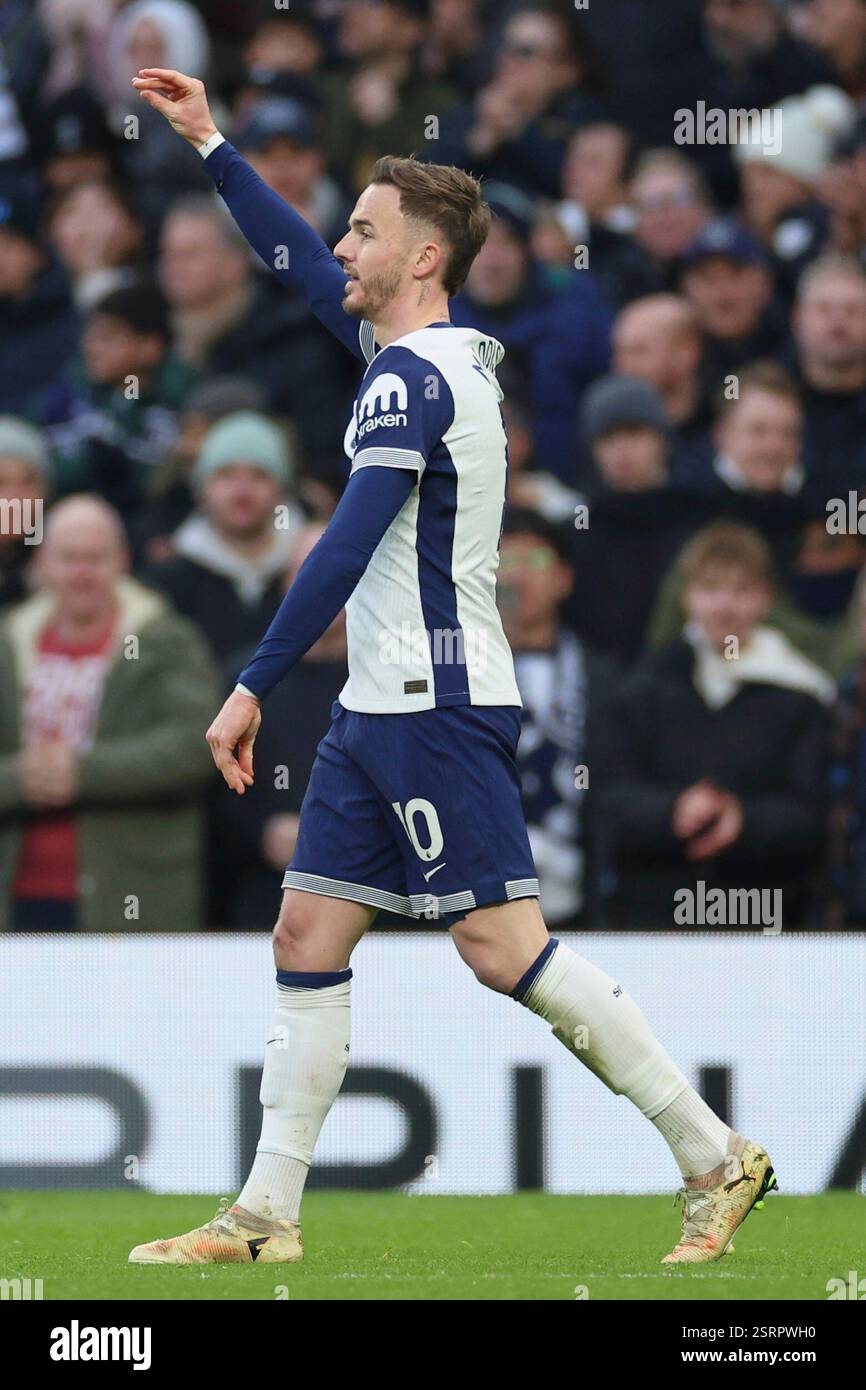 Tottenham's James Maddison celebrates after scoring the opening goal ...