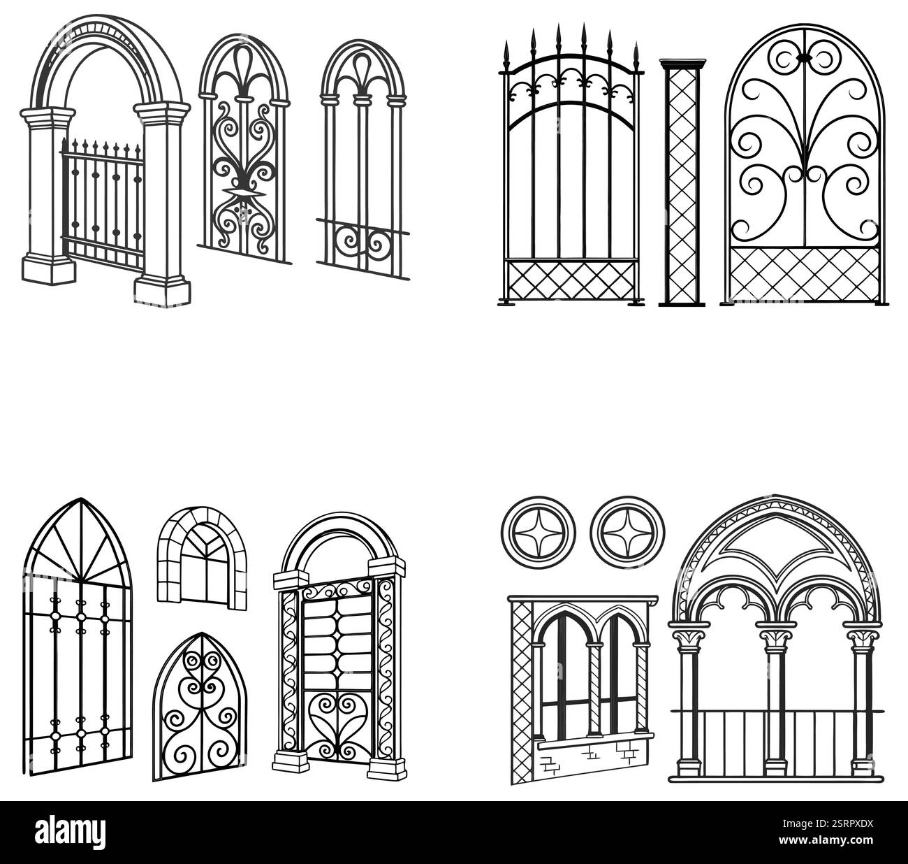 Elegant Wrought Iron Gates and Arched Windows Architectural Vintage ...