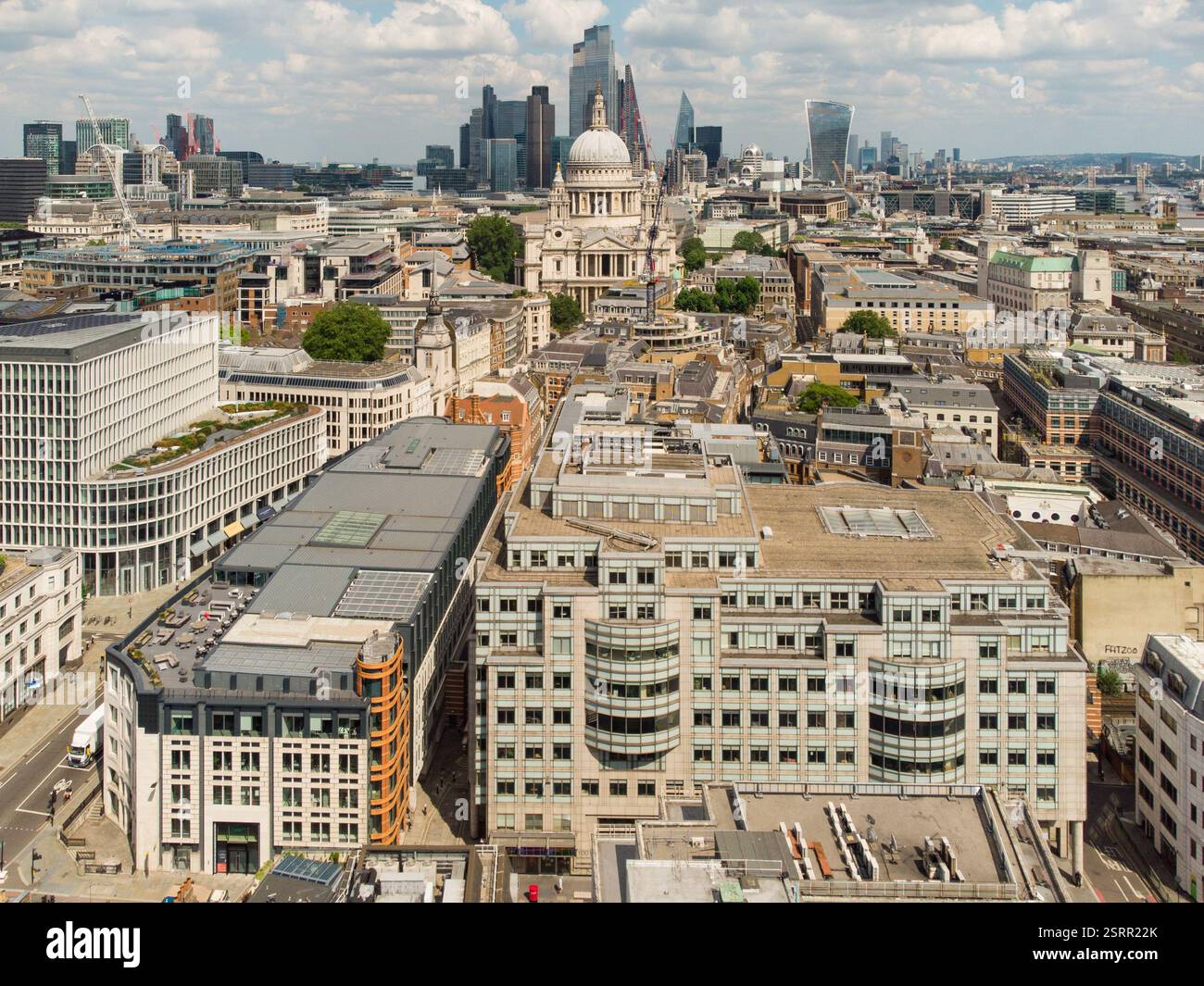 High-angle view of London's City of London, featuring St. Paul's ...