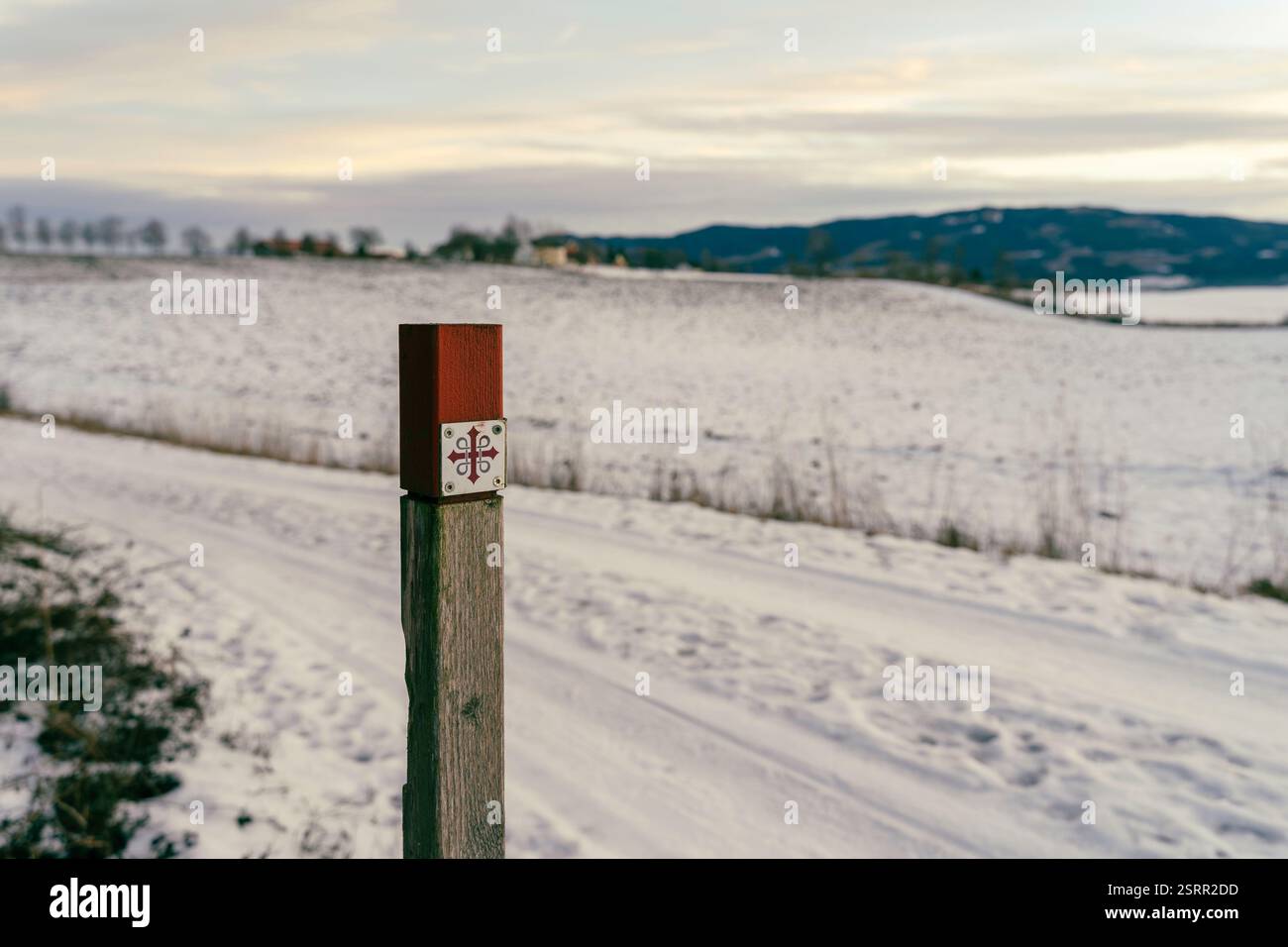 A pilgrimage sign on the St. Olav Ways between Hoff and Balke medieval ...