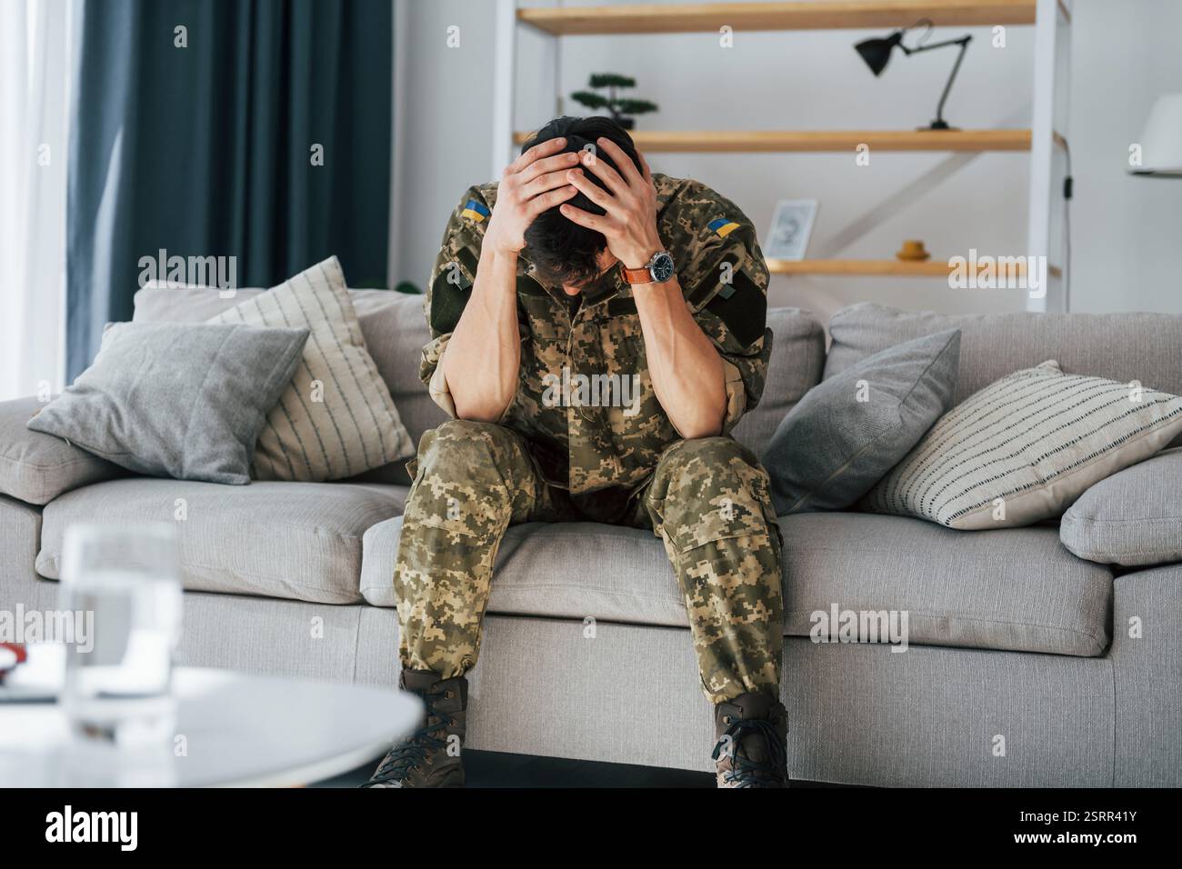 Having flashbacks. Post traumatic stress disorder. Soldier in uniform ...