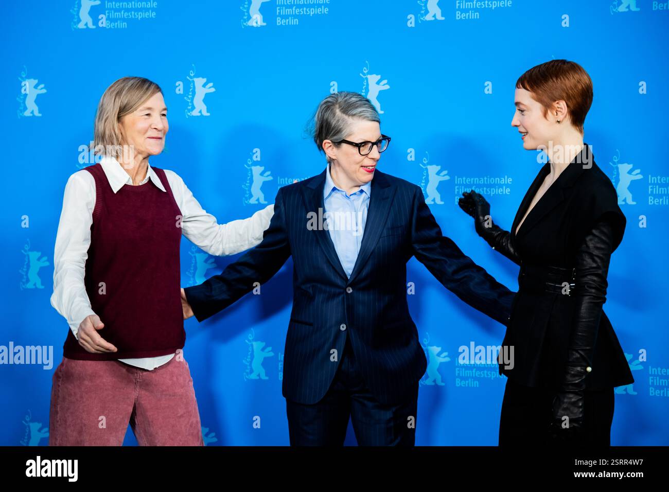 16 February 2025, Berlin: Leonie Benesch (r-l), actress, Petra Volpe ...