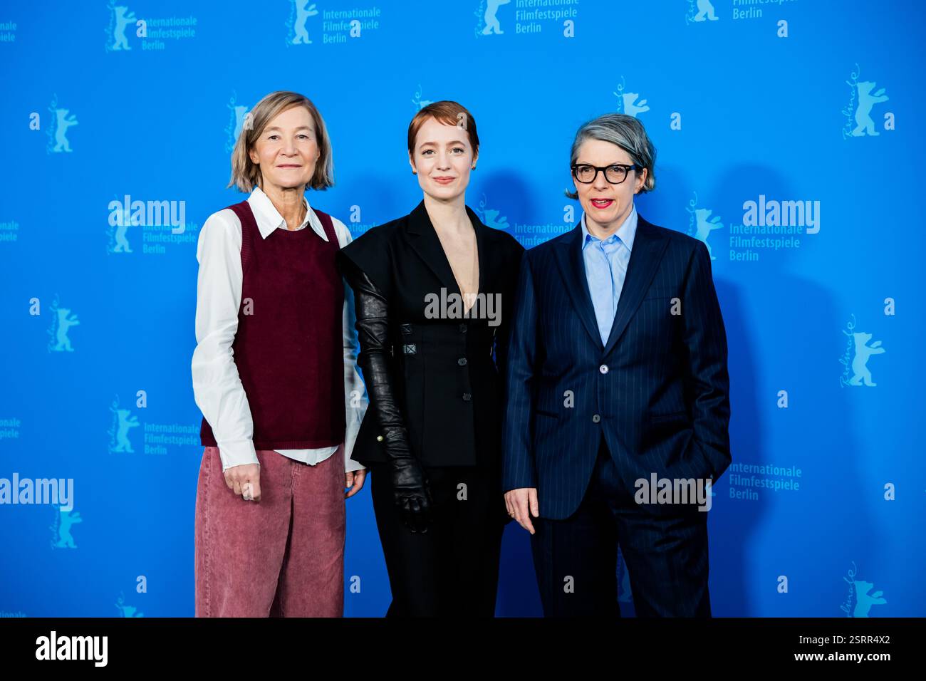 16 February 2025, Berlin: Leonie Benesch (r-l), actress, Petra Volpe ...