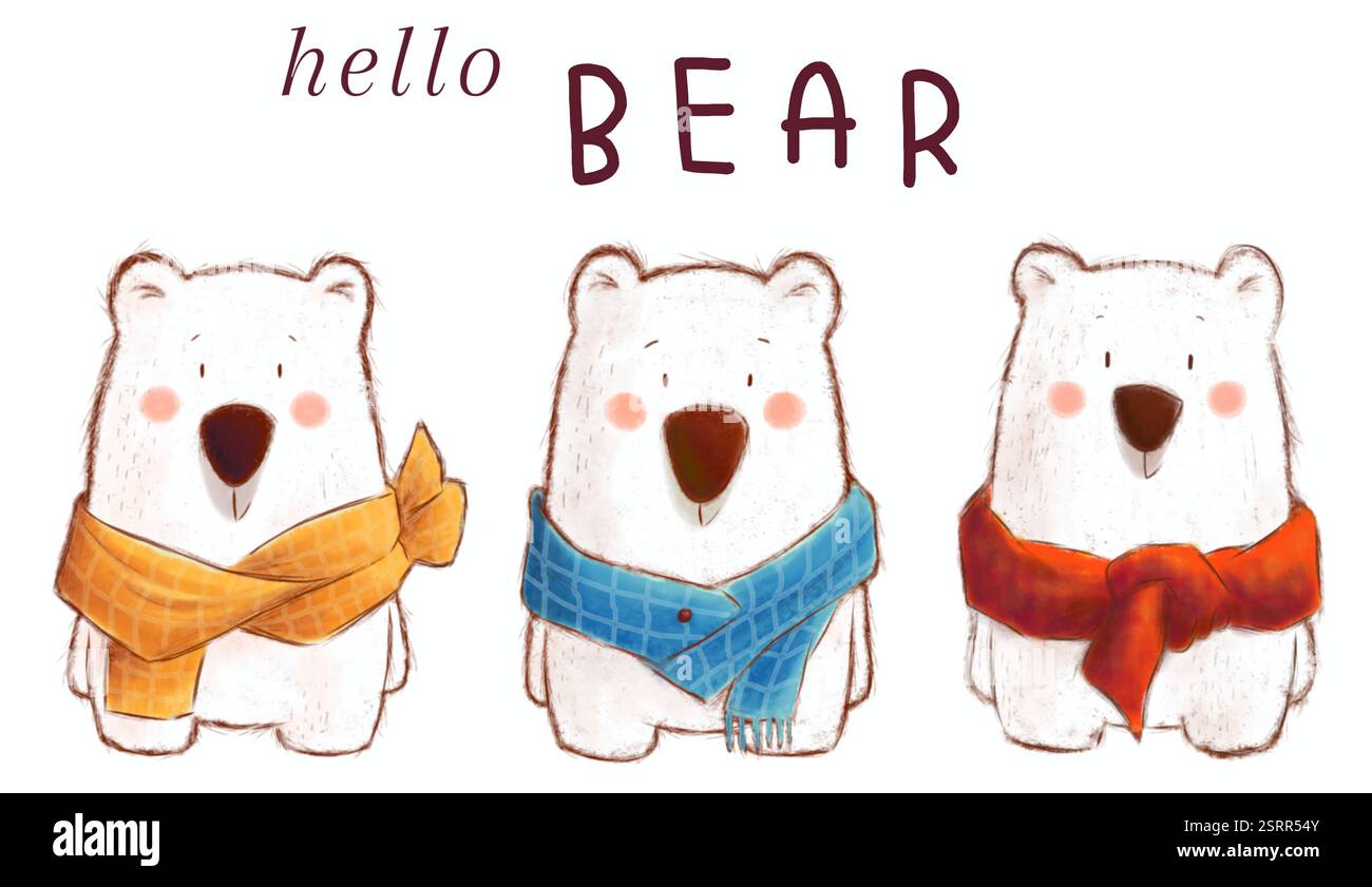 Hello bear drawing. Cute background for kids Stock Photo - Alamy