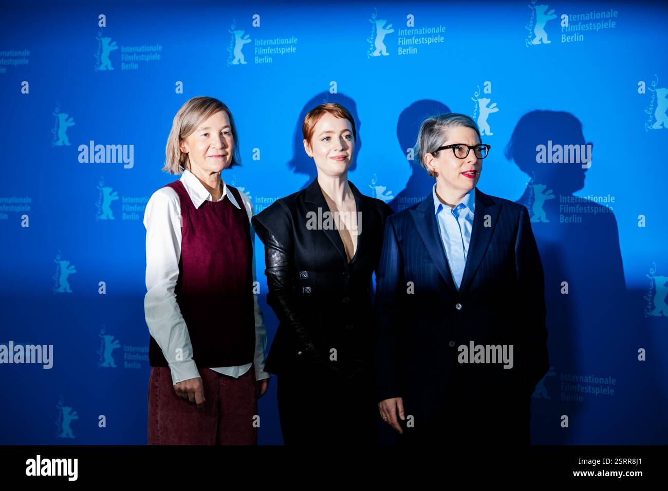 16 February 2025, Berlin: Leonie Benesch (r-l), actress, Petra Volpe ...