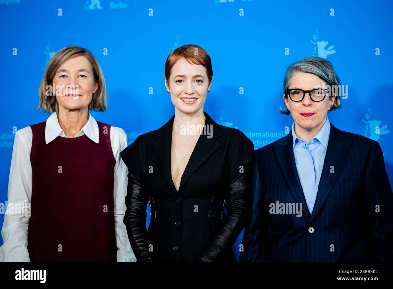 16 February 2025, Berlin: Leonie Benesch (r-l), actress, Petra Volpe ...