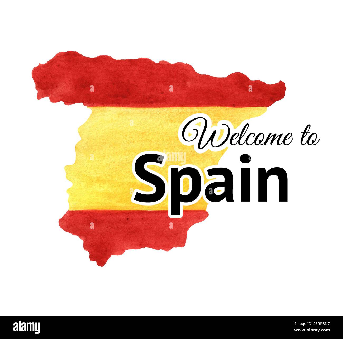 Welcome to Spain card, Flag, symbol. Watercolor Hand drawn watercolor ...
