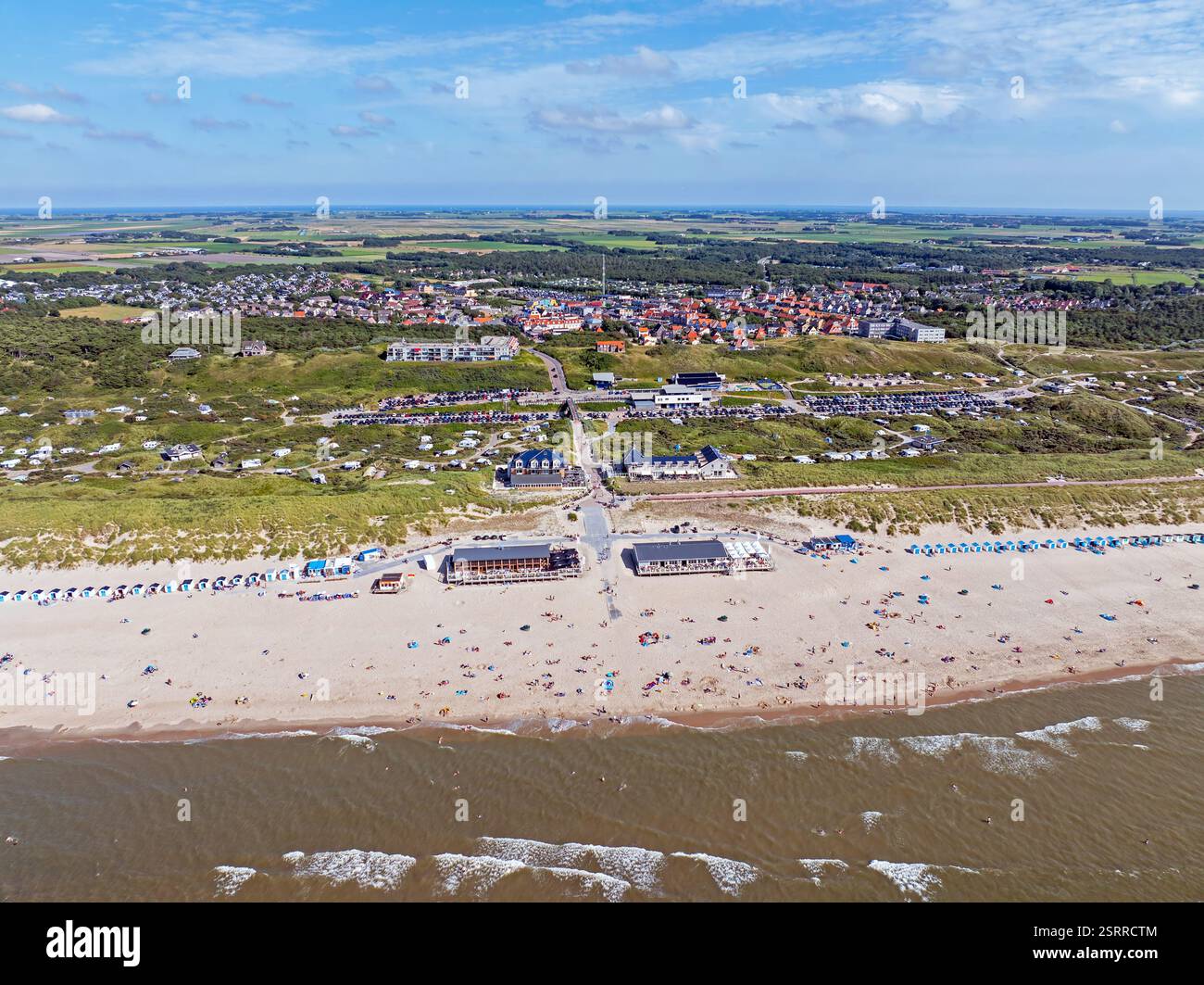 Aerial from the village De Koog on Texel Island in the Netherlands ...