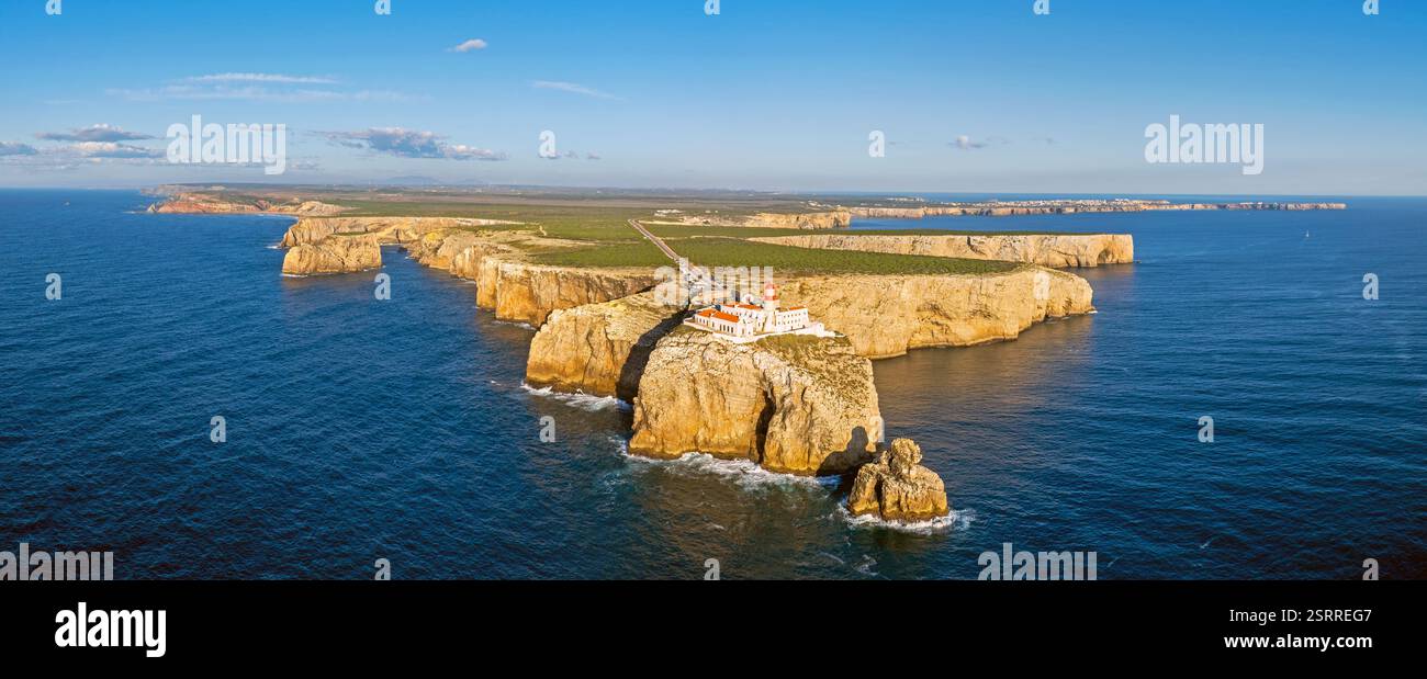 Aerial panorama from the lighthouse Cabo Vicente near Sagres in ...