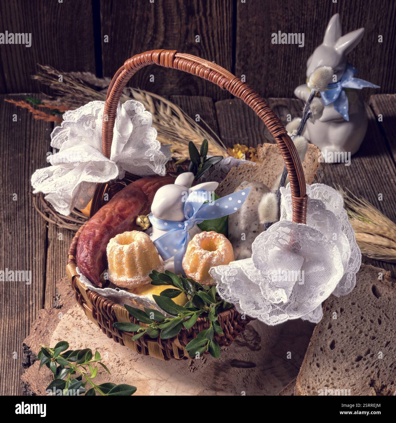 Traditional Easter basket with food Stock Photo - Alamy