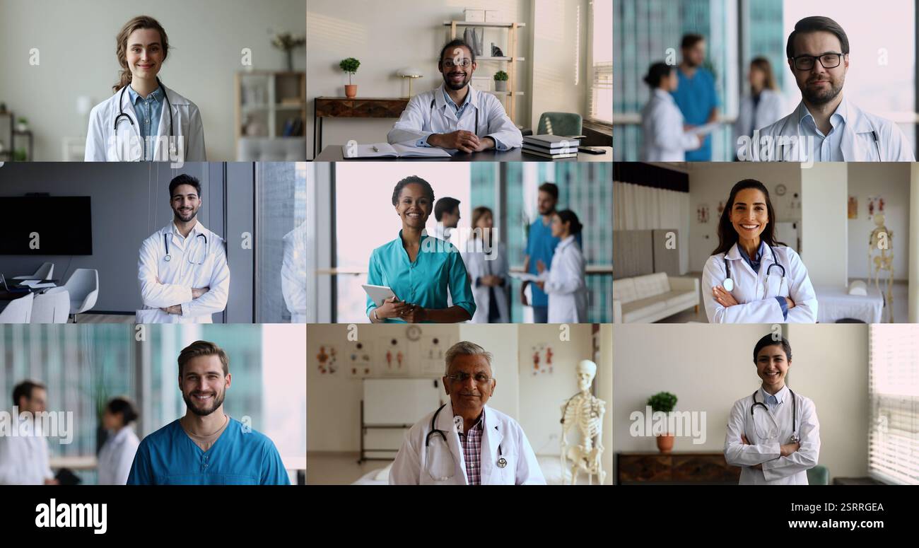Portraits of different medical workers posing in clinic office Stock ...