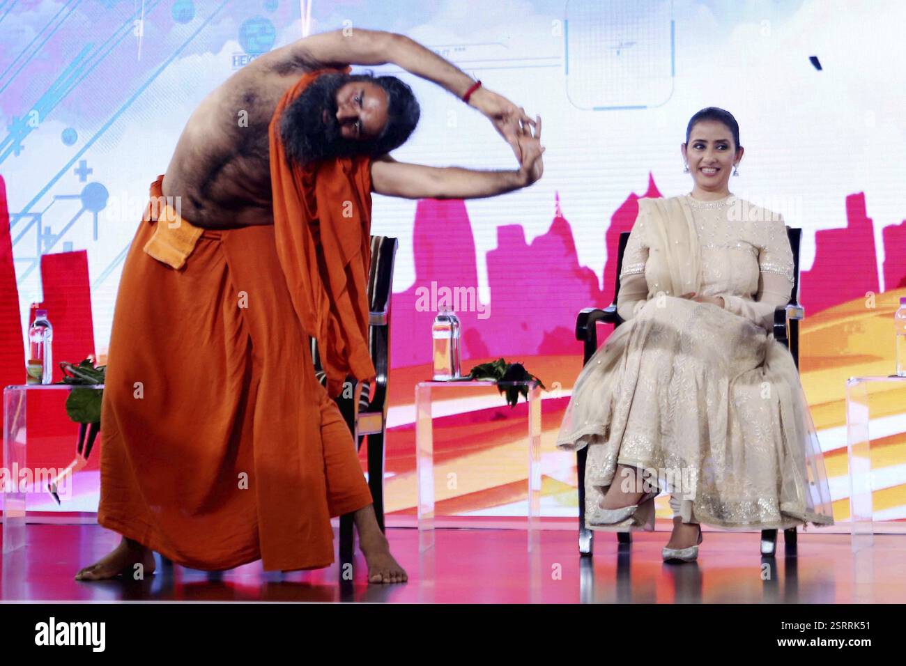 Yoga guru Baba Ramdev and Bollywood actor Manisha Koirala during the ...