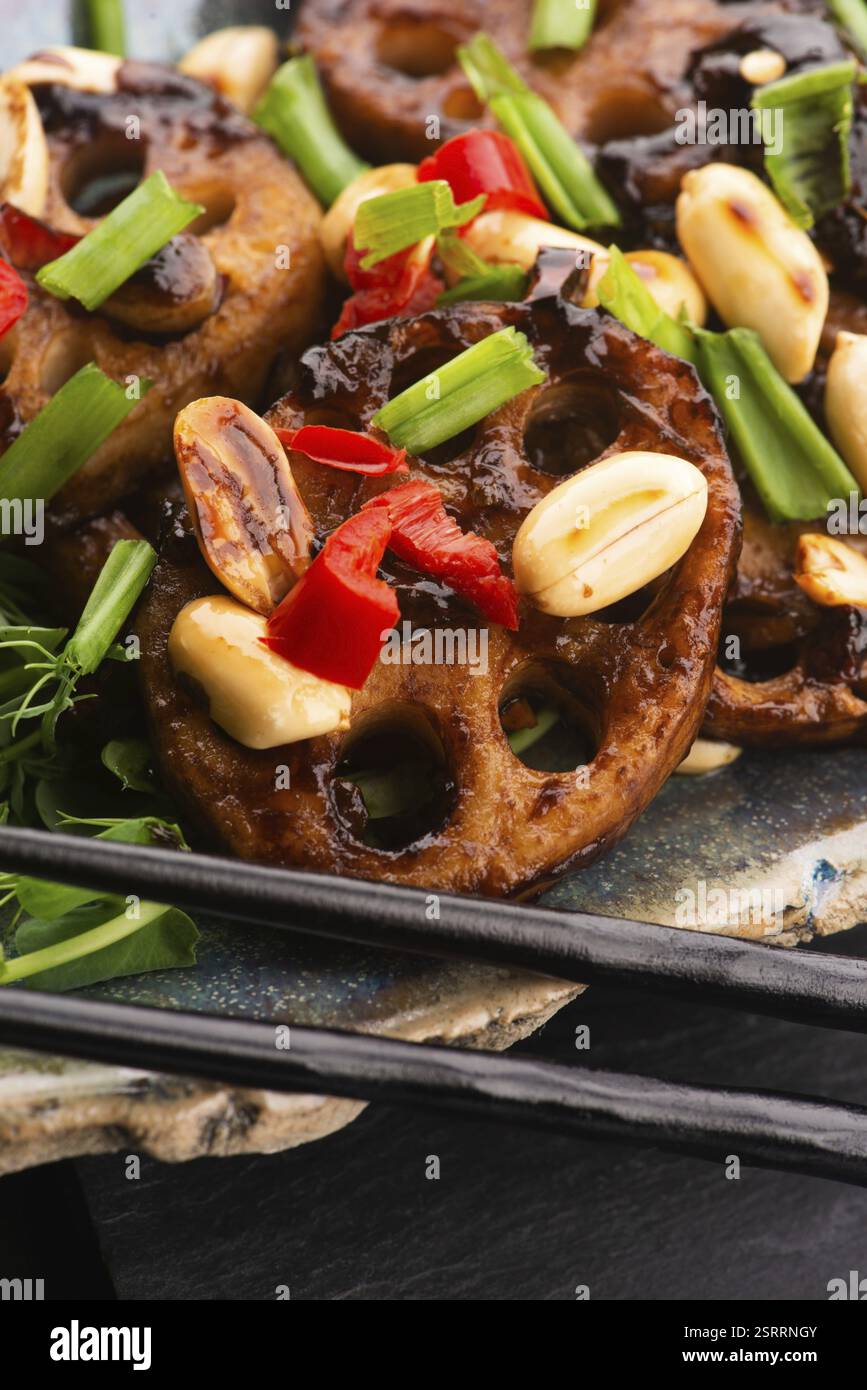 Lotus Root Deep fried with Sauce Japanese Food Stock Photo - Alamy