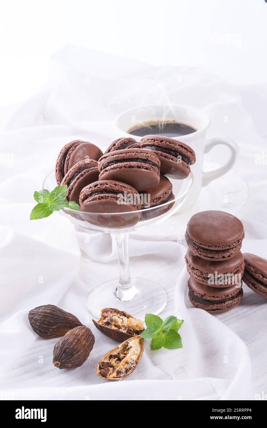 Chocolate macarons with cardamom Stock Photo - Alamy