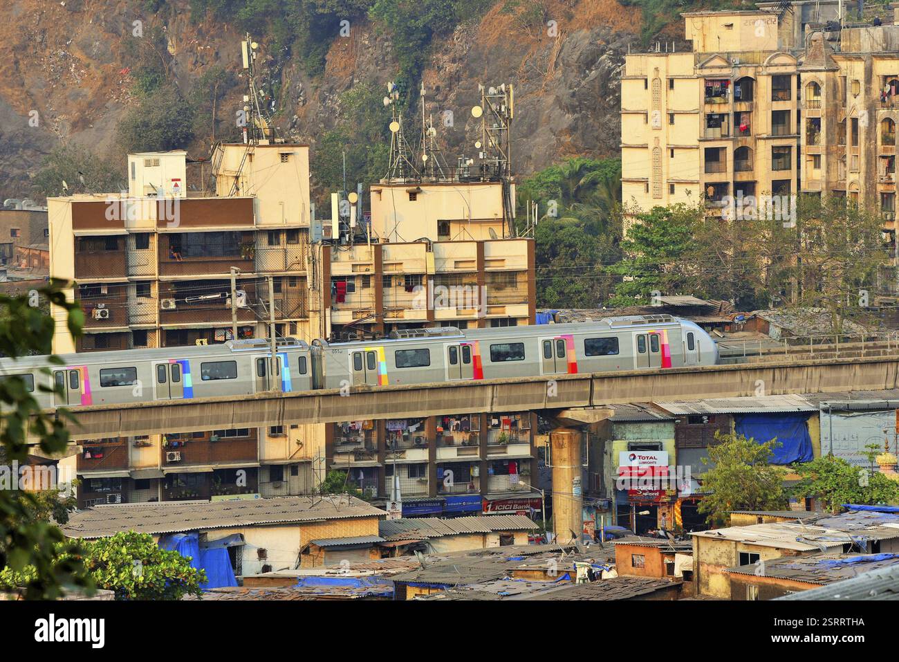 Metro train near Asalpha railway station, Mumbai, Maharashtra, India ...