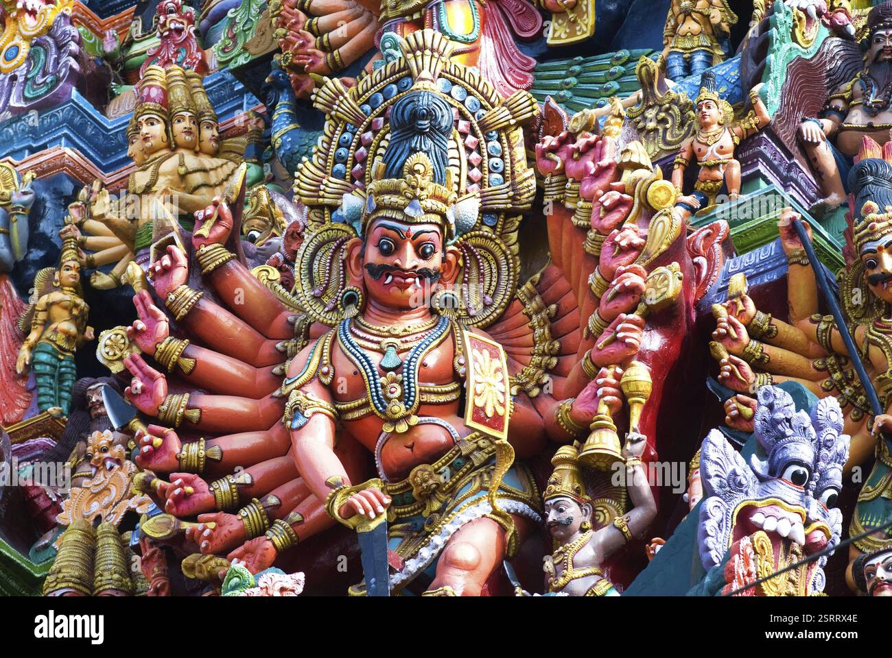Virabhadra or veerabhadra stucco figures on gopuram of meenakshi temple ...