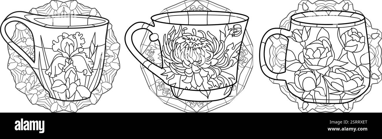 Vector coffee or tea cups with flowers on mandalas Stock Vector Image ...