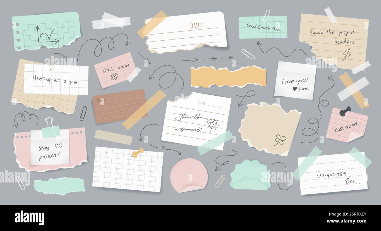 Set of various torn paper notes, stickers, tapes Stock Vector Image ...