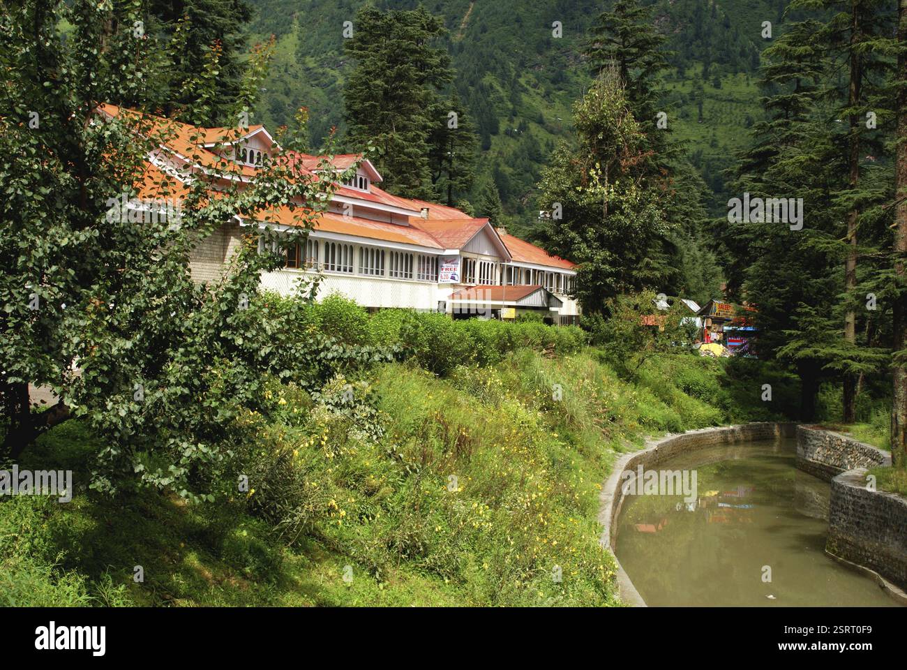 Famous club house with little pond, Manali, Himachal Pradesh, India ...