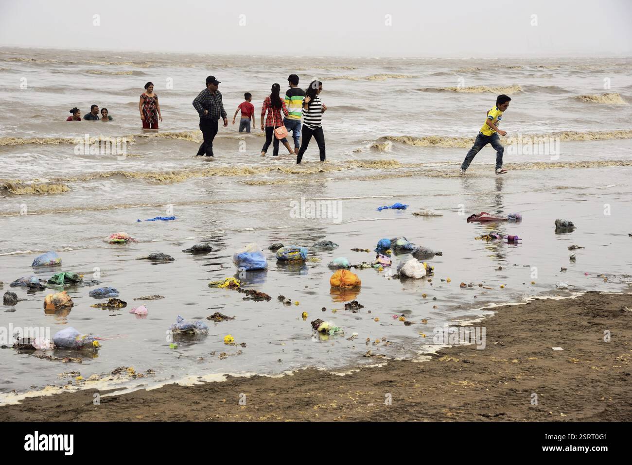 Garbage and tourists, Dumas beach, Surat, Gujarat, India, Asia Stock ...