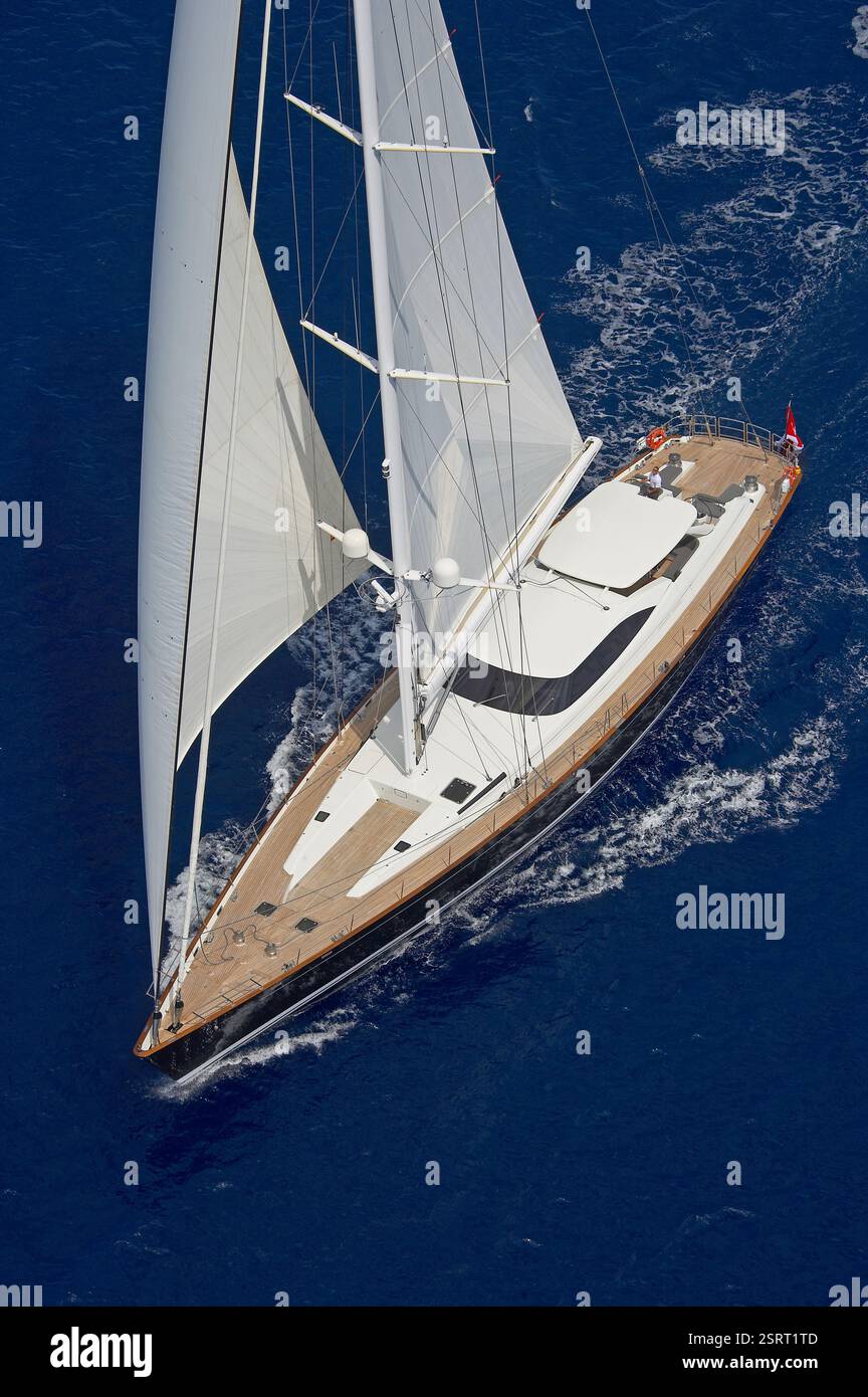 Aerial photo of Luxurious Sailing Yacht Ganesha Gliding on the Open ...