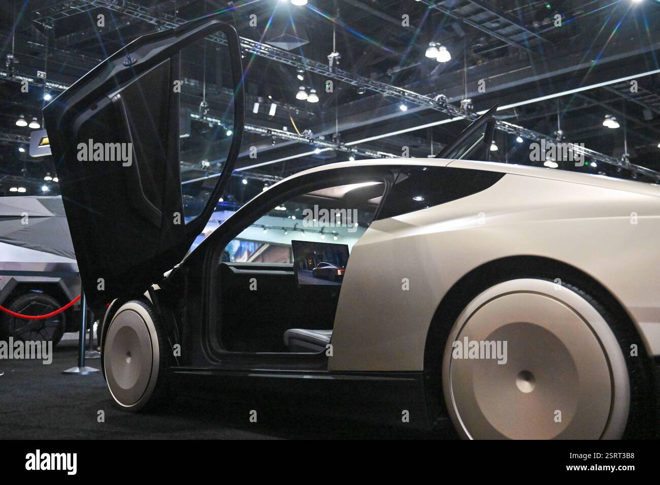General overall view of the Tesla Cybercab on display at the LA Auto ...