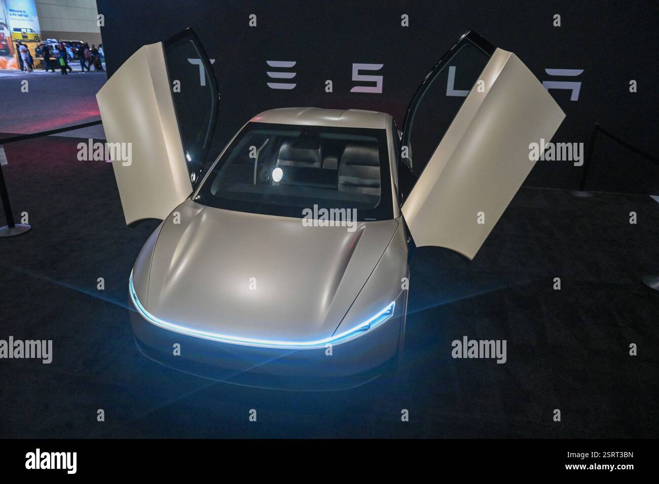 General overall view of the Tesla Cybercab on display at the LA Auto ...