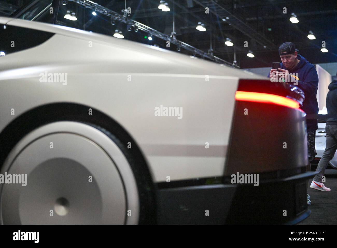 General overall view of the Tesla Cybercab on display at the LA Auto ...