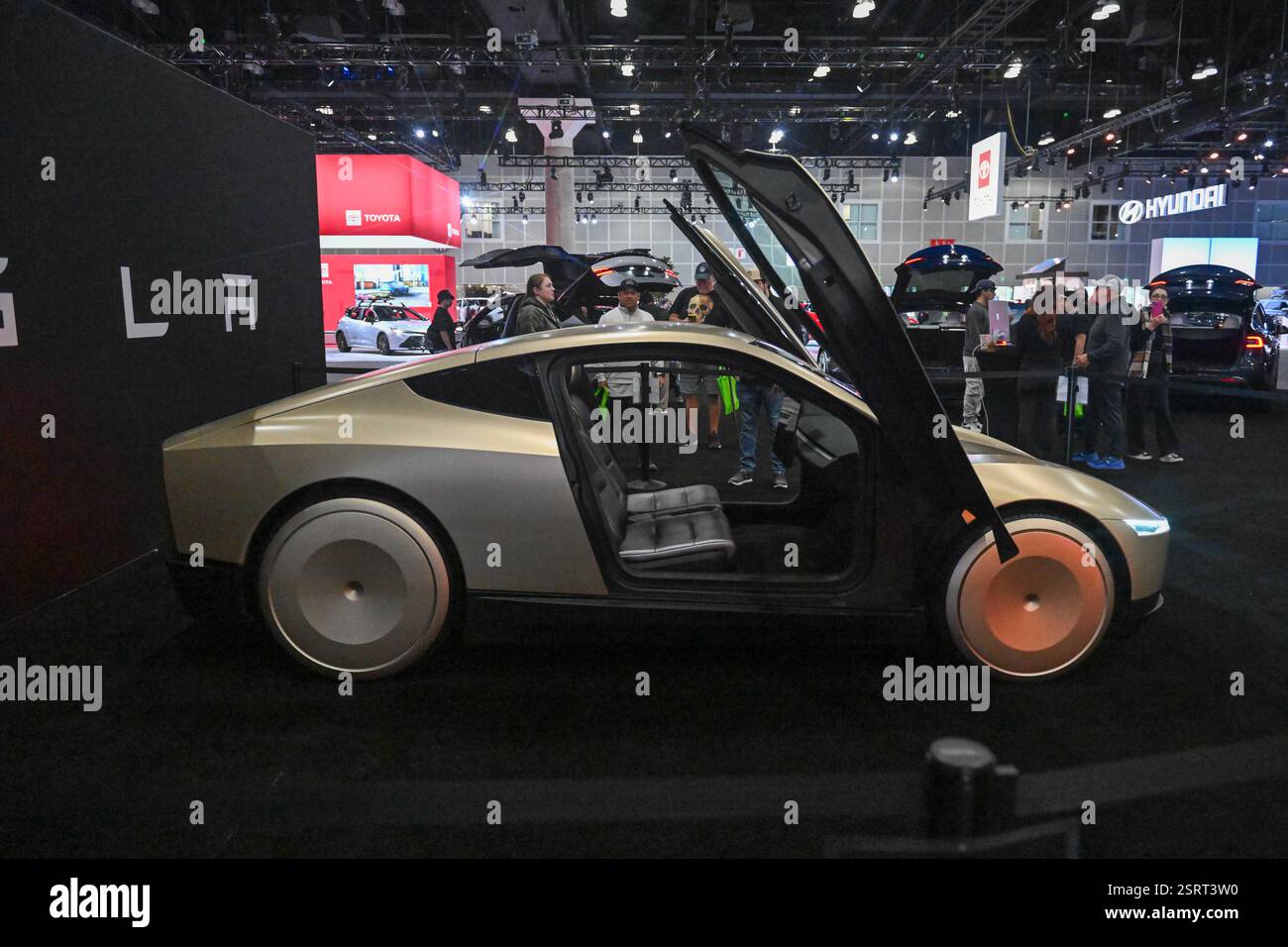 General overall view of the Tesla Cybercab on display at the LA Auto ...
