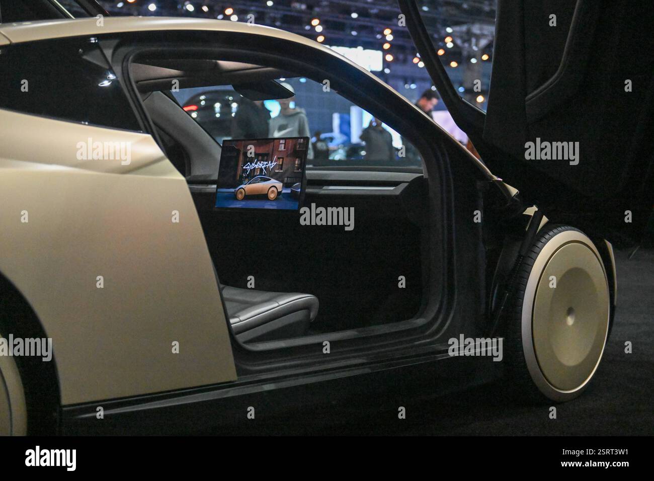 General overall view of the Tesla Cybercab on display at the LA Auto ...