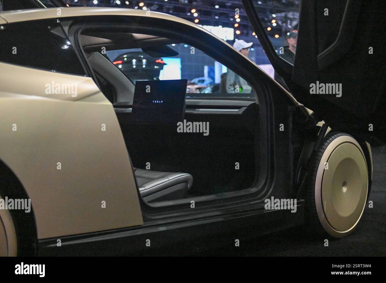 General overall view of the Tesla Cybercab on display at the LA Auto ...
