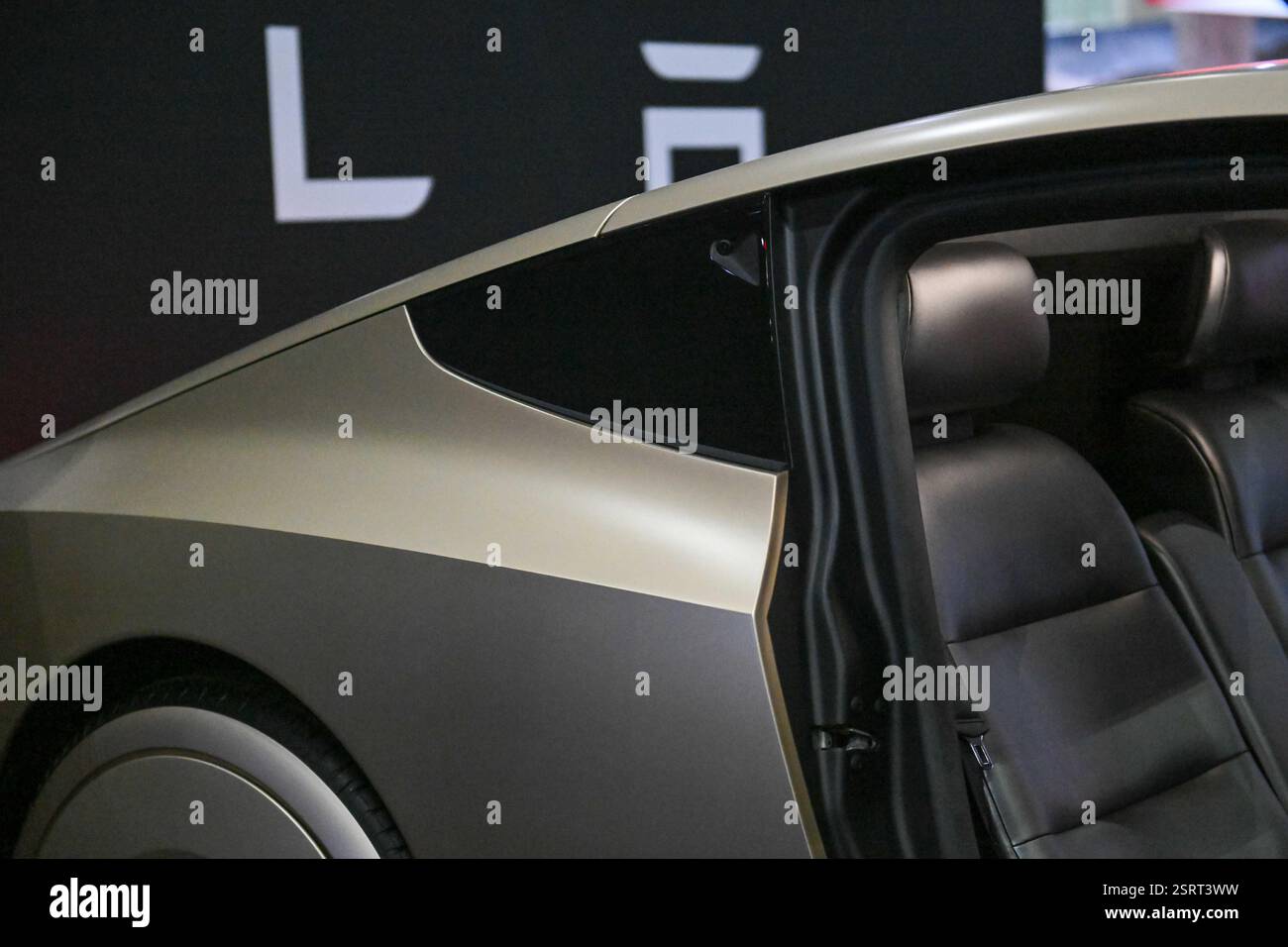 General overall view of the Tesla Cybercab on display at the LA Auto ...