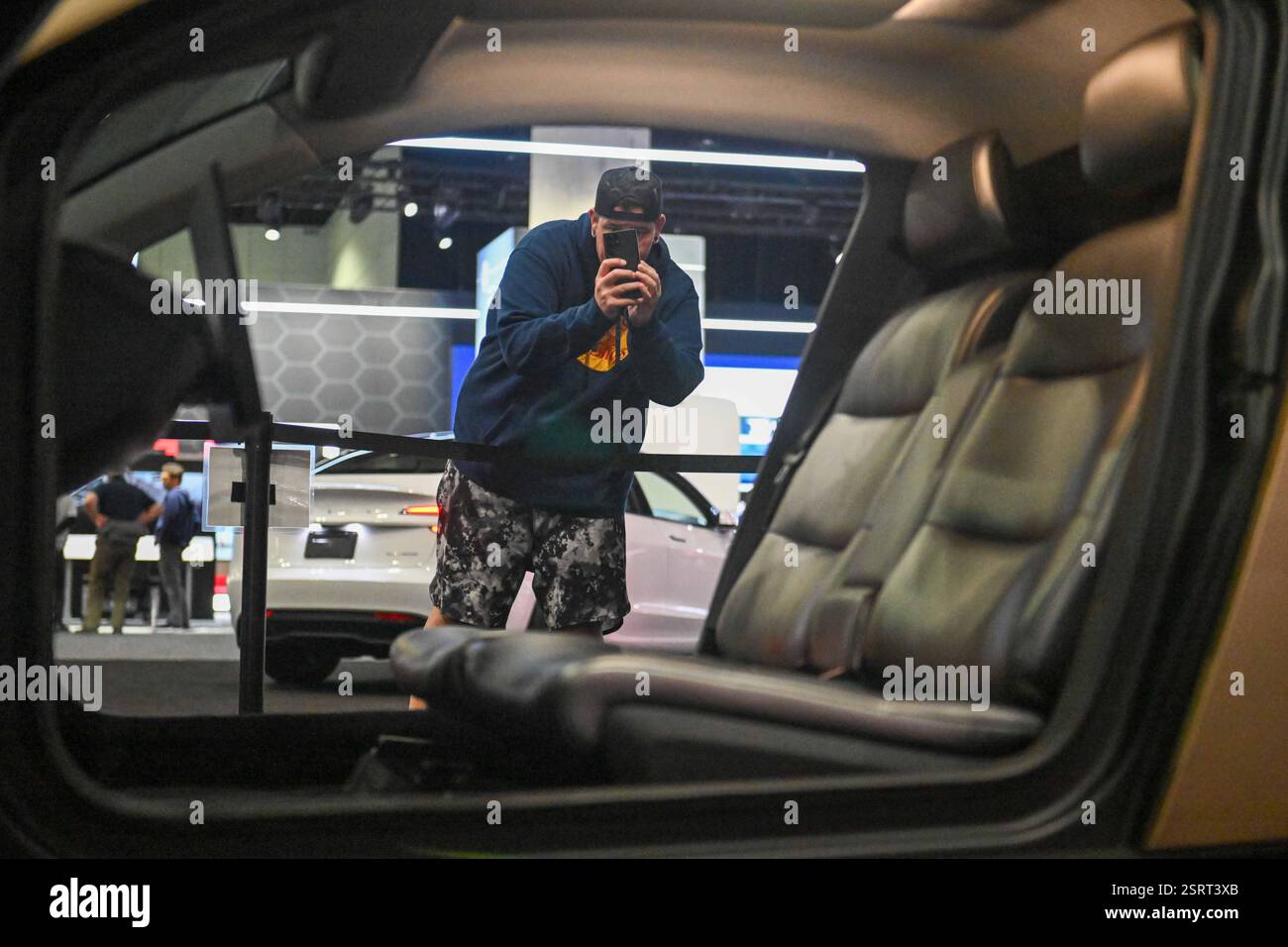 General overall view of the Tesla Cybercab on display at the LA Auto ...