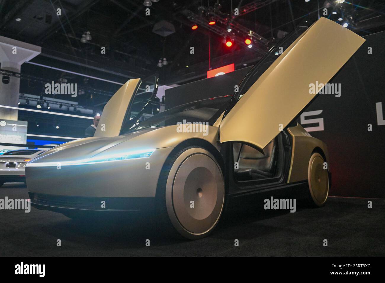 General overall view of the Tesla Cybercab on display at the LA Auto ...