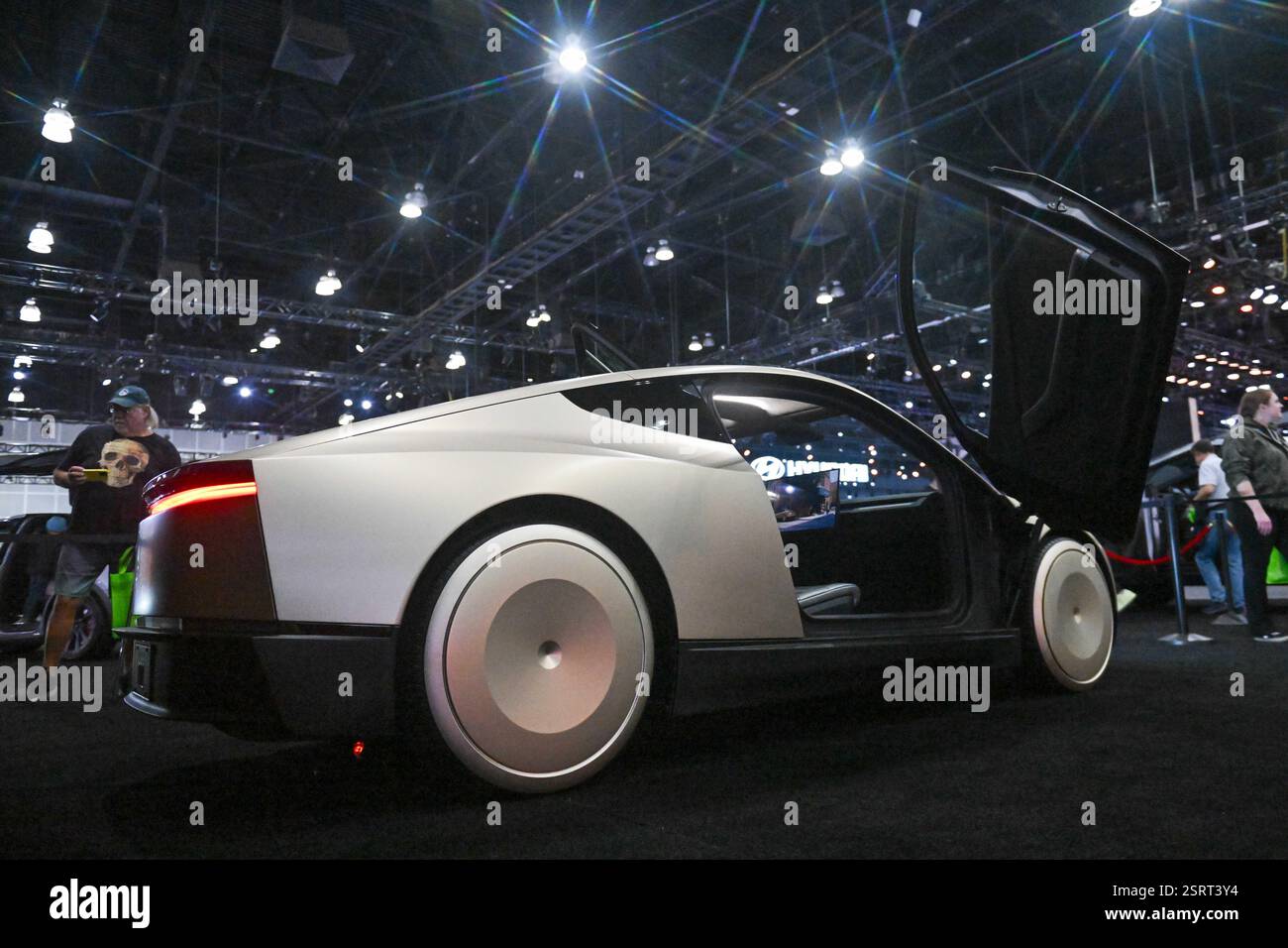 General overall view of the Tesla Cybercab on display at the LA Auto ...