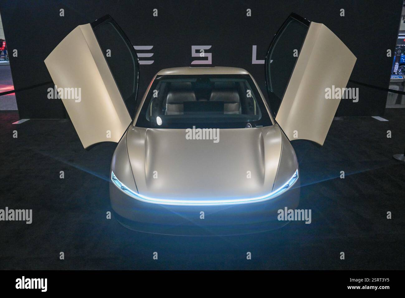 General overall view of the Tesla Cybercab on display at the LA Auto ...