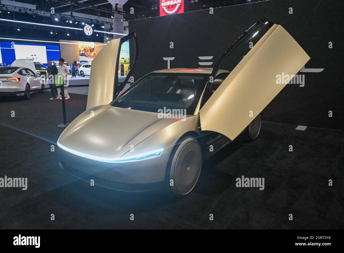 General overall view of the Tesla Cybercab on display at the LA Auto ...