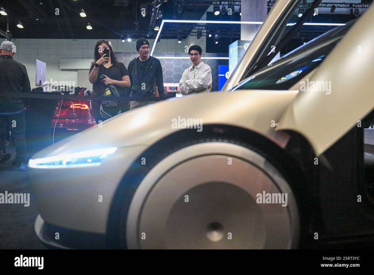 General overall view of the Tesla Cybercab on display at the LA Auto ...