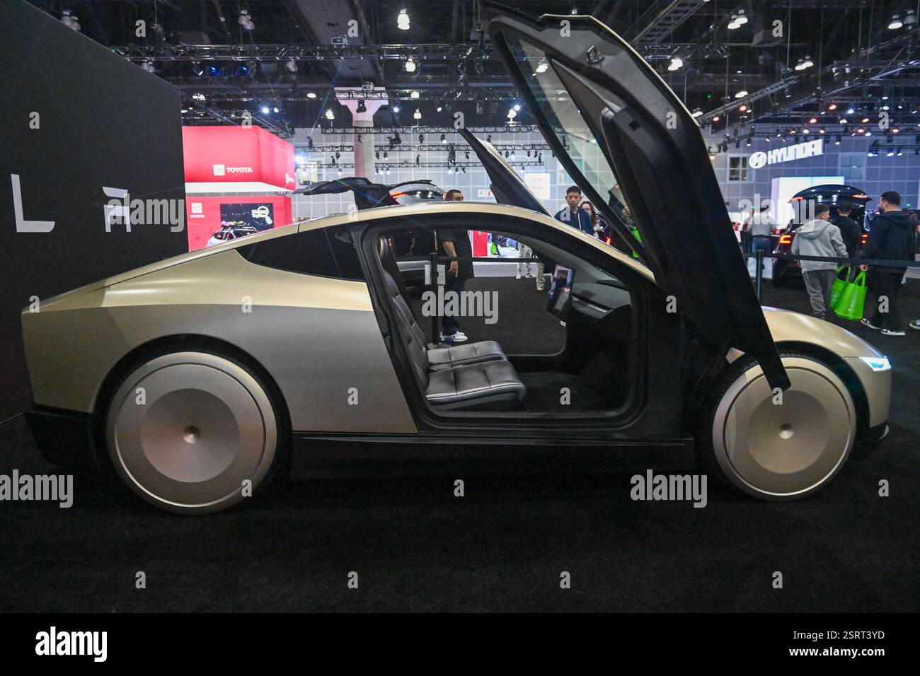 General overall view of the Tesla Cybercab on display at the LA Auto ...