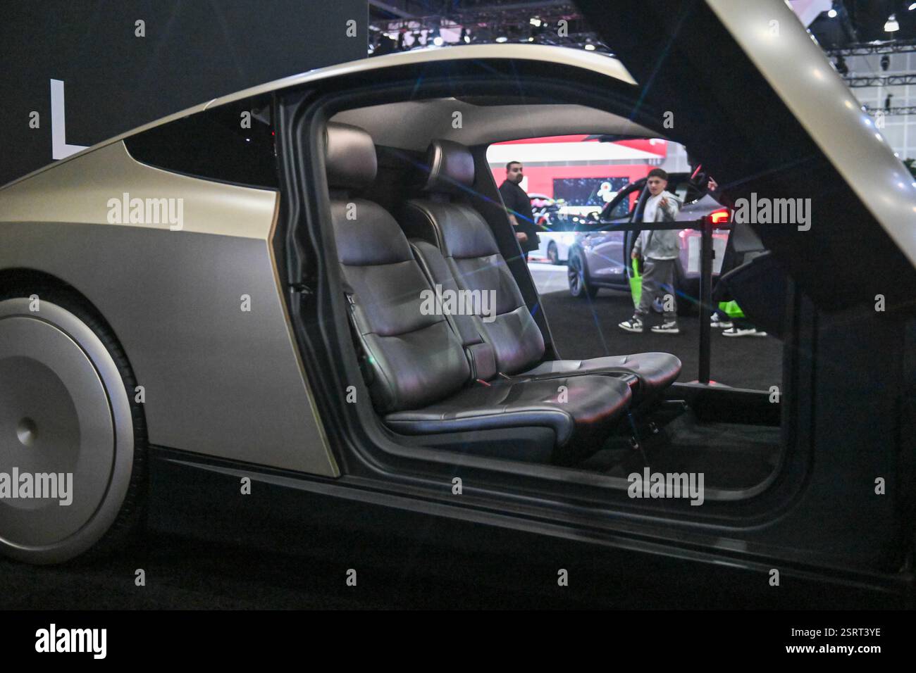 General overall view of the Tesla Cybercab on display at the LA Auto ...