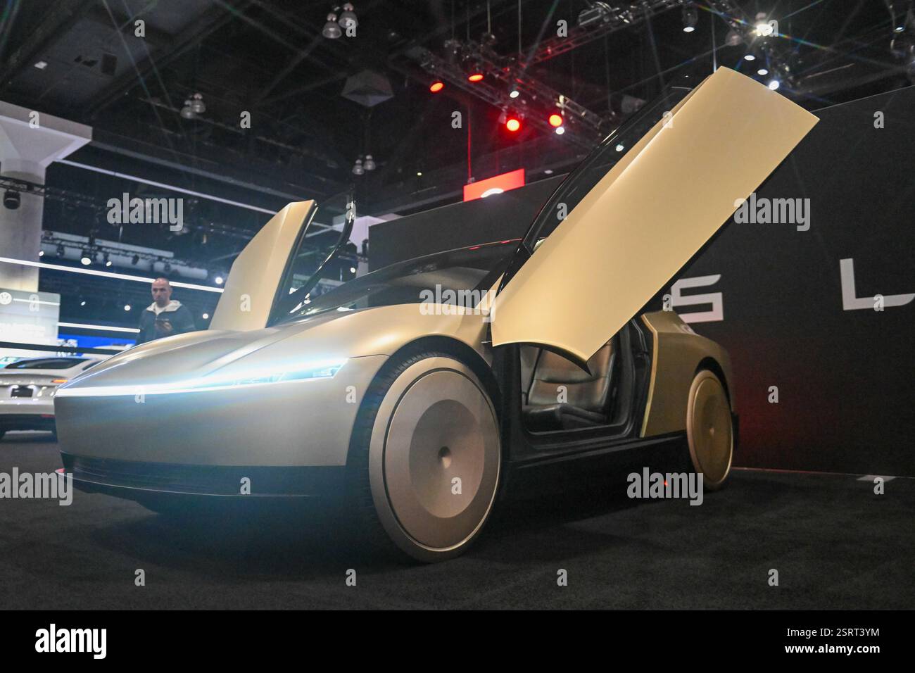 General overall view of the Tesla Cybercab on display at the LA Auto ...