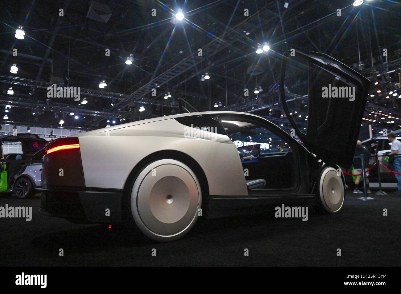 General overall view of the Tesla Cybercab on display at the LA Auto ...