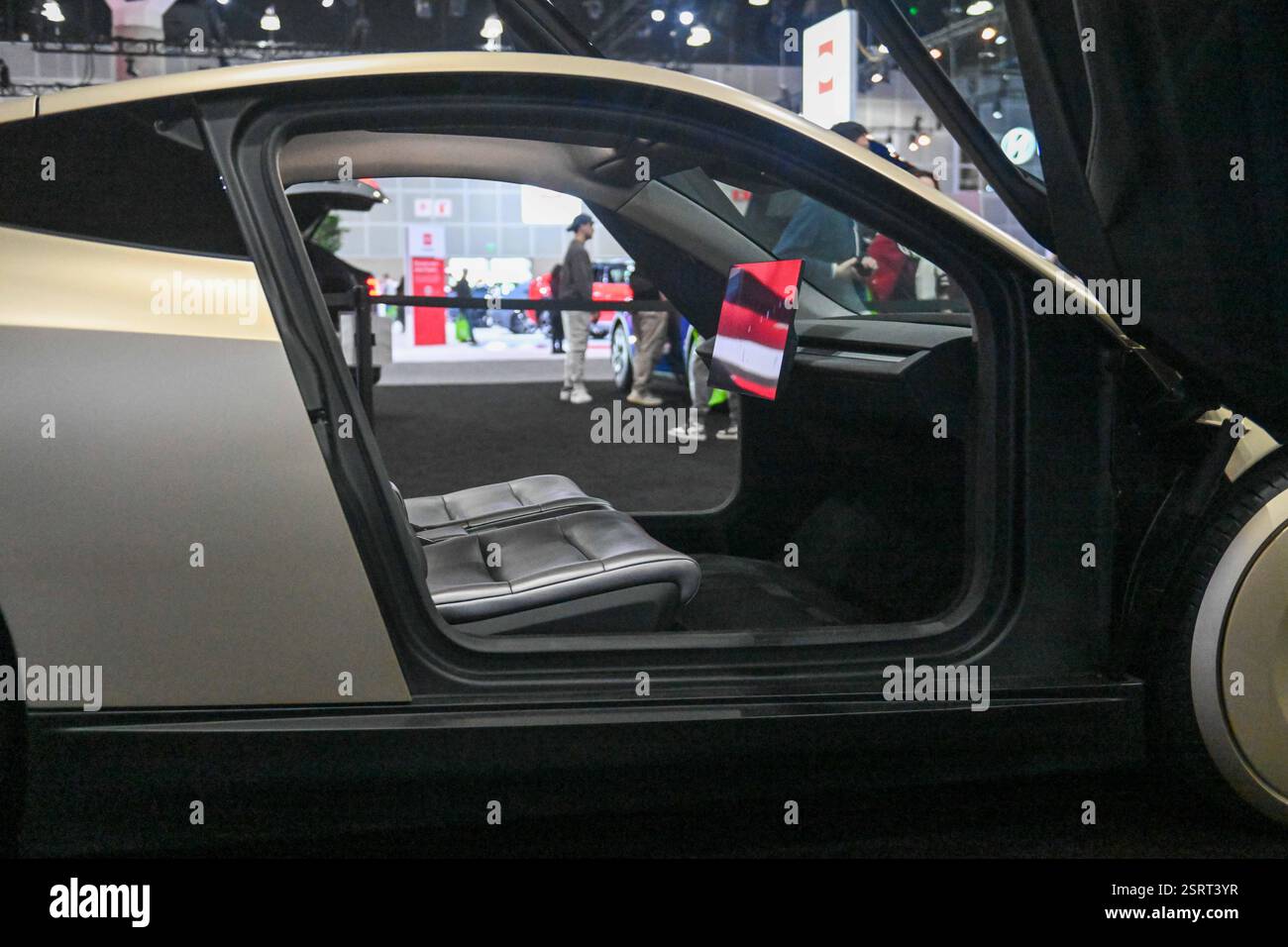 General overall view of the Tesla Cybercab on display at the LA Auto ...