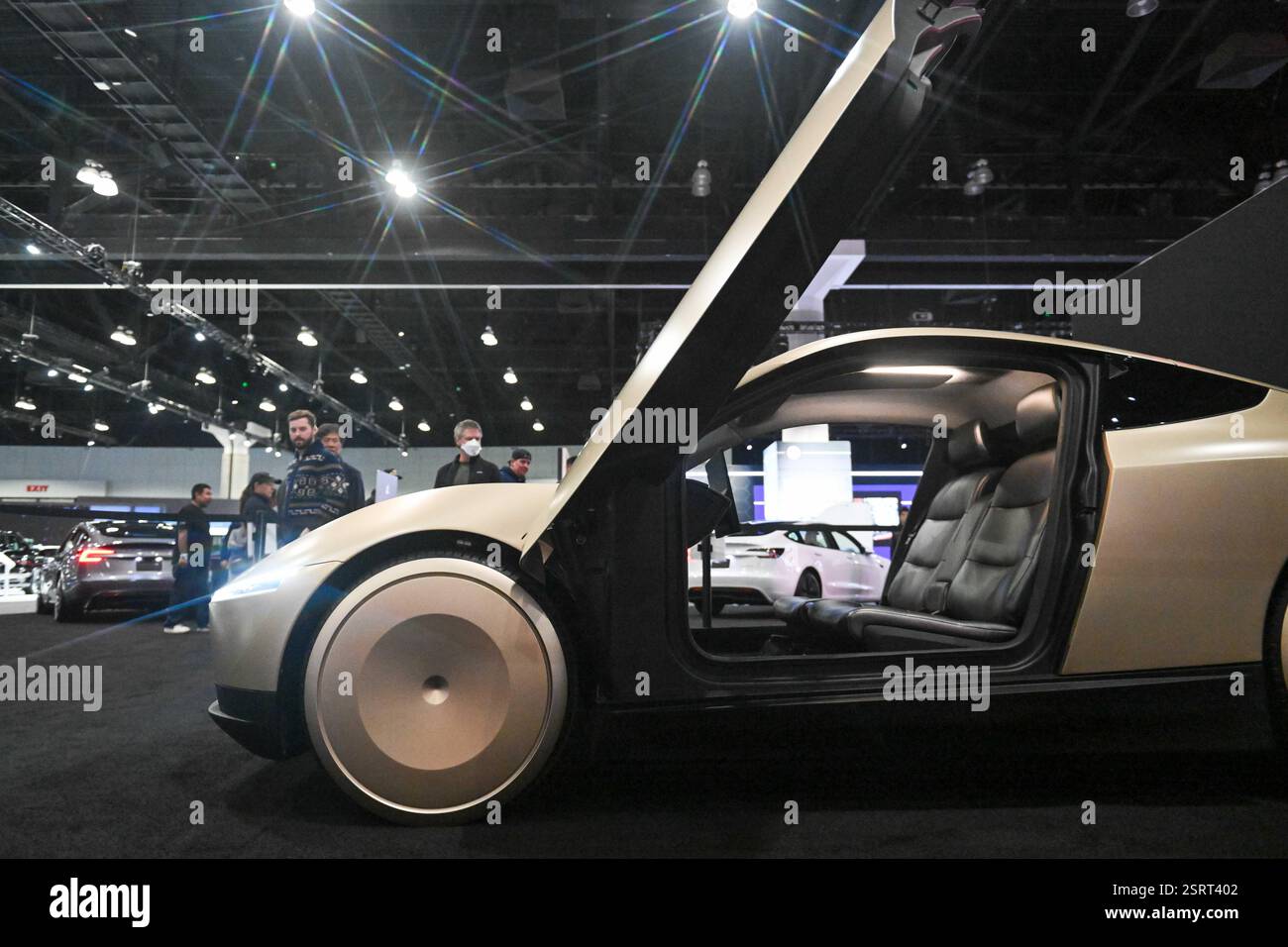 General overall view of the Tesla Cybercab on display at the LA Auto ...