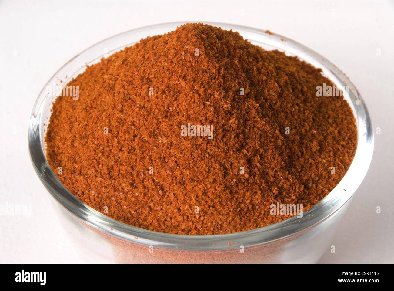 Spices, red chillies powder in bowl on white background, India, Asia ...