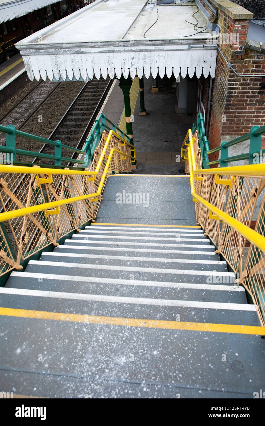 Safety first - pedestrian bridge at Thetford railway station with ...