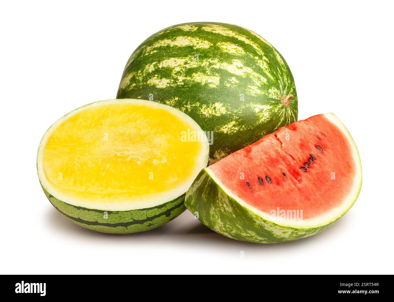 sliced yellow red watermelon mix path isolated on white Stock Photo - Alamy