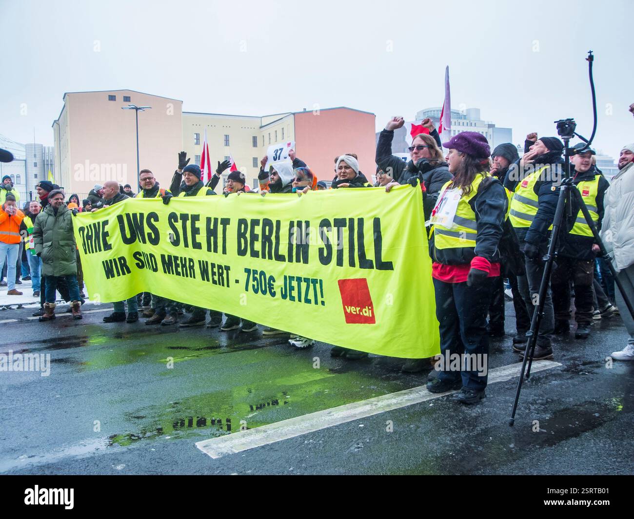 Berlin, Germany - February 13, 2025: Warning strike by the VER.DI union ...