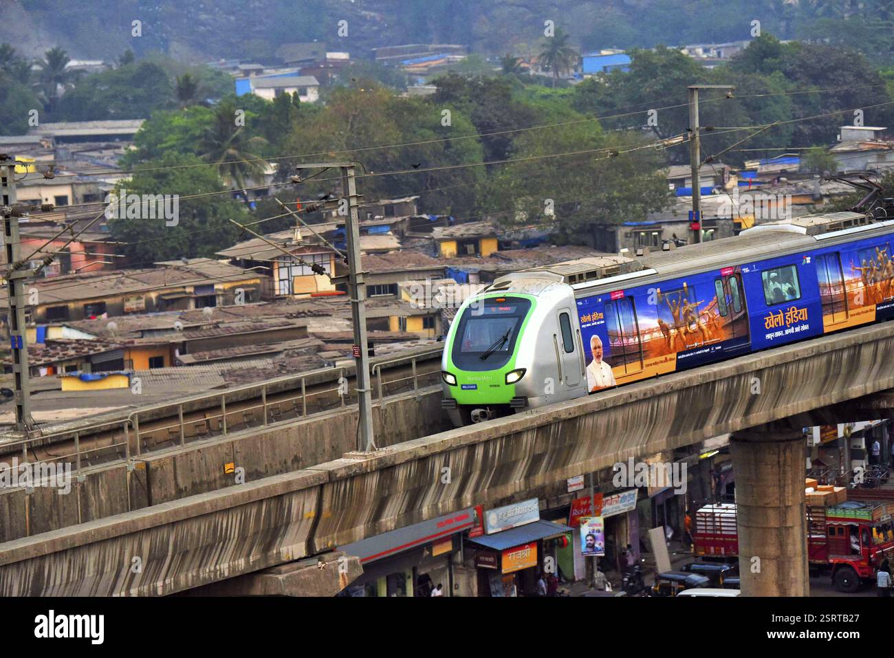 Metro train near Asalpha railway station, Mumbai, Maharashtra, India ...